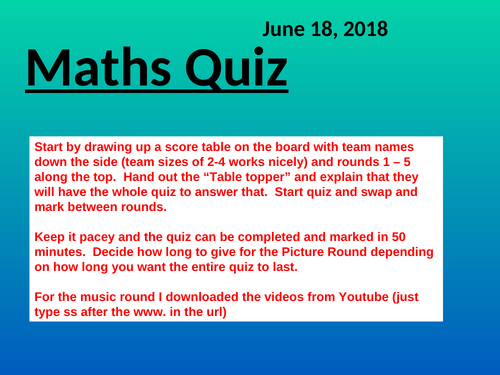 Fun Maths Quiz | Teaching Resources