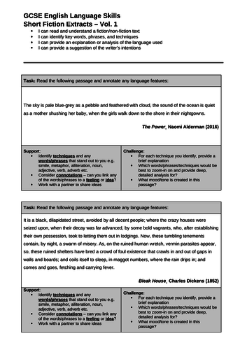 Language Analysis - Short Fiction Extracts (Vol. 1) | Teaching Resources