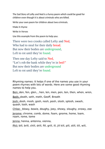 The Sad Story of Lefty and Ned | Teaching Resources