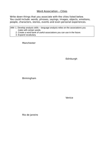 24x Word Association Warm-Up Language Analysis Pack 2 | Teaching Resources