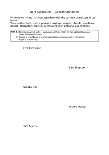24x Word Association Warm-Up Language Analysis Pack 2 | Teaching Resources