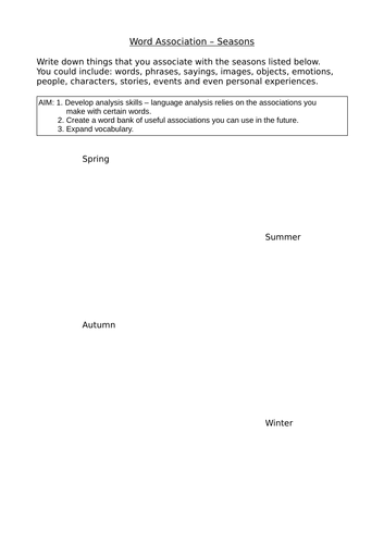 24x Word Association Warm-Up Language Analysis Pack 2 | Teaching Resources