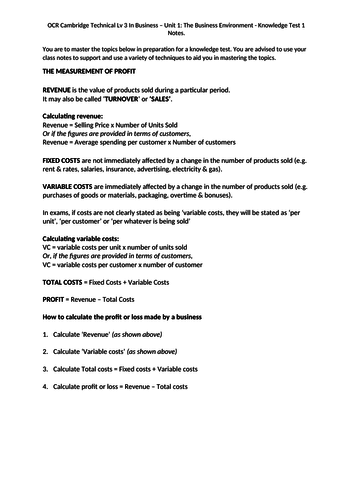 OCR Cambridge Technical Level 3 in Business - Unit 1 - Business ...