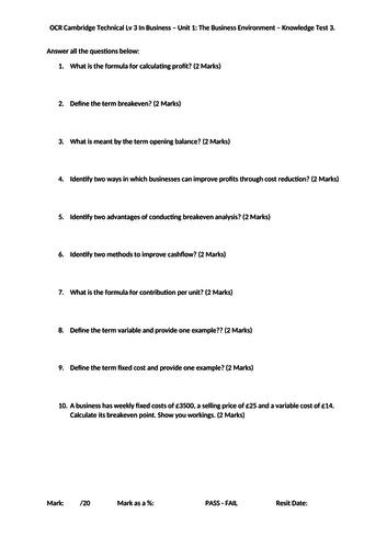 OCR Cambridge Technical Level 3 in Business - Unit 1 - Business ...