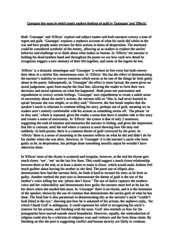 example essay for poems of the decade - 'giuseppe' and 'effects ...