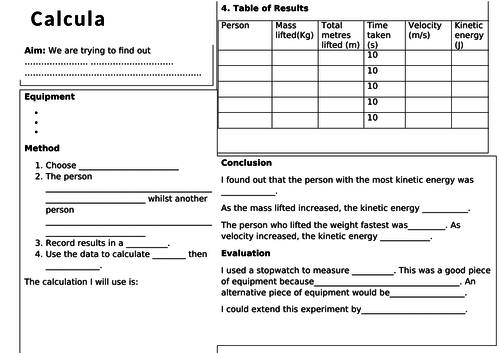 Kinetic energy practical (low ability) | Teaching Resources