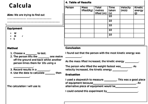 Kinetic energy practical (low ability) | Teaching Resources