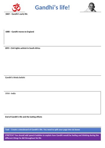 Gandhi's life worksheet | Teaching Resources