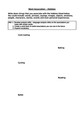 24x Word Association Warm-Up Tasks Language Analysis Pack 3 | Teaching ...