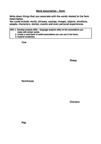 24x Word Association Warm-Up Tasks Language Analysis Pack 3 | Teaching ...