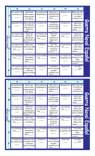 Colors & Shapes Spanish Battleship Game | Teaching Resources