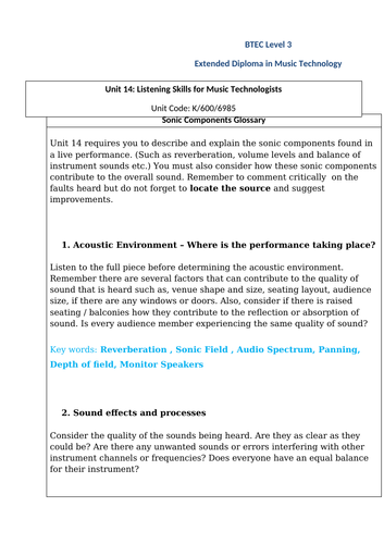 BTEC Level 3 Unit 14 - Listening Skills for Music Technologists ...