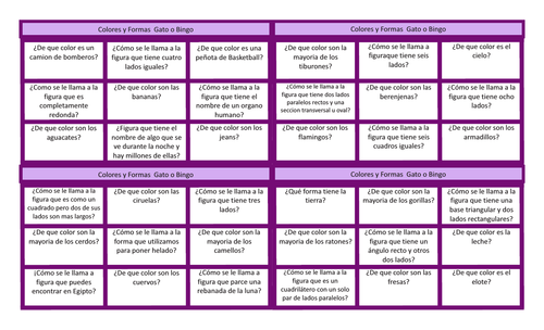 Colors & Shapes Spanish Tic-Tac-Toe or Bingo | Teaching Resources