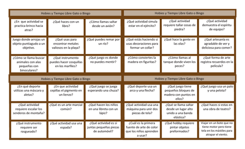 Free Time and Hobbies Spanish Tic-Tac-Toe or Bingo | Teaching Resources