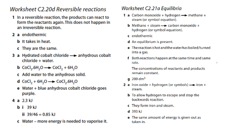 Reversible reactions and dynamic equilibrium | Teaching Resources