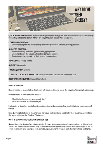 Energy, energy, energy! | Teaching Resources