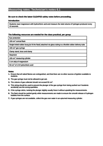 2019 GCSE AQA Chemistry Rates of Reaction | Teaching Resources