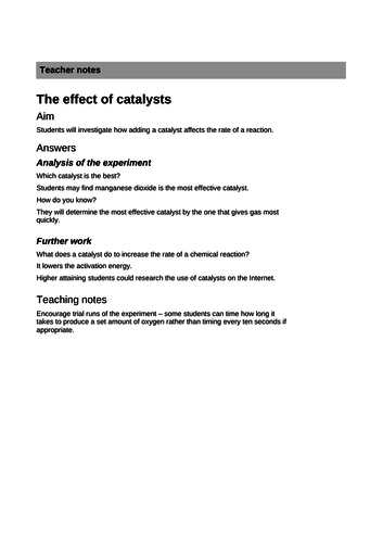 2019 GCSE AQA Chemistry unit 6: Rates of Reaction: Catalysts | Teaching ...