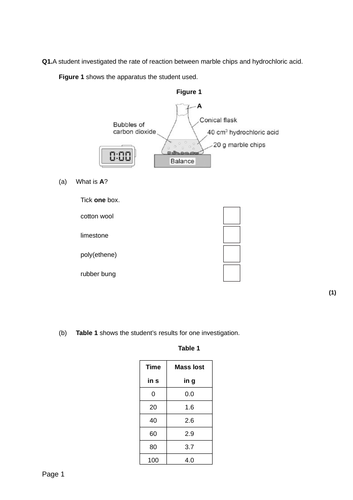 2019 GCSE AQA Chemistry Rates of Reaction | Teaching Resources