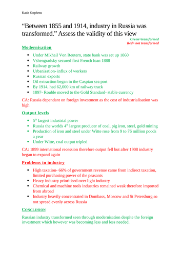 A Level History AQA 1H Tsarist and Communist Russia 25 Essay Plans ...