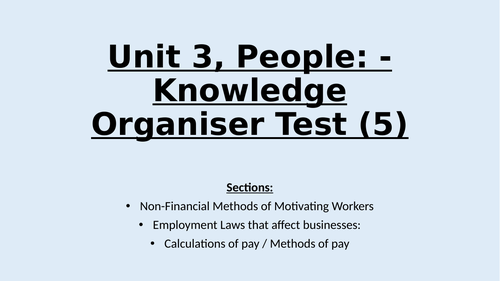 **HUMAN RESOURCES KNOWLEDGE ORGANISER + KO TESTS** - Recruitment, Laws ...
