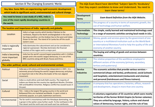 GCSE AQA 9-1 : India Case Study, Economic World, Knowledge Organiser ...