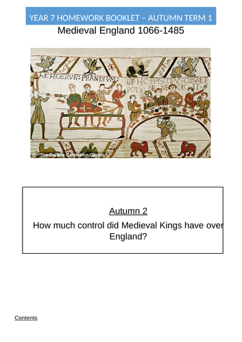 History Year 7 Autumn term SOW, Assessments and Homework booklets ...