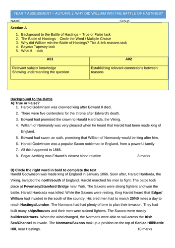 History Year 7 Autumn term SOW, Assessments and Homework booklets ...