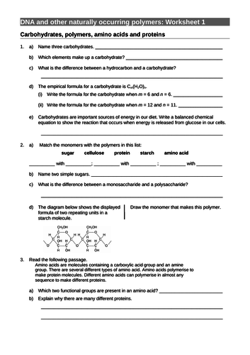 2019 GCSE AQA Chemistry unit 7: Organic Chemistry Natural Polymers ...