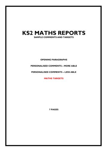 Maths Reports - Banks of Comments and Targets | Teaching Resources