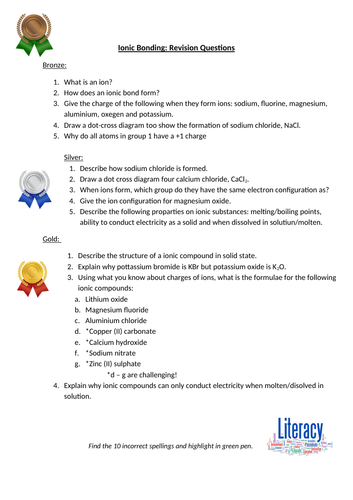 AQA Chemistry - Ionic Bonding Questions and Answers (Bronze, Silver ...