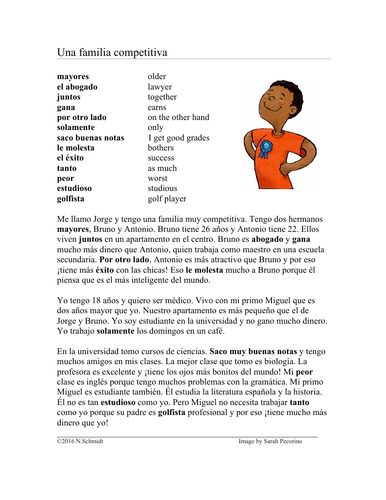 Spanish Comparatives Reading: Una familia competitiva Lectura con ...