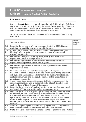 9700 CIE Mitotic Cell Cycle & Protein Synthesis Exam Pack- Review, Exam ...