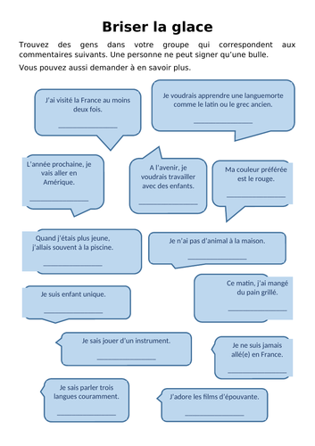 Apprendre à se connaître et briser la glace | Teaching Resources