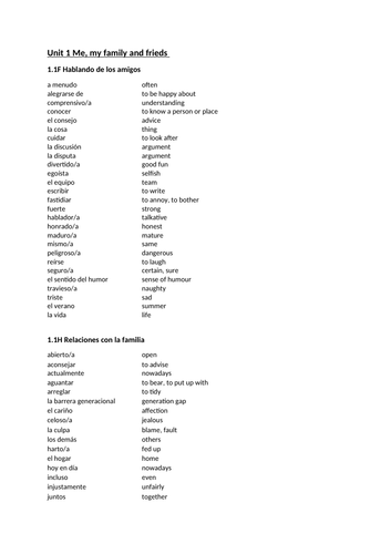 Spanish. Vocab test GCSE. Y10 | Teaching Resources