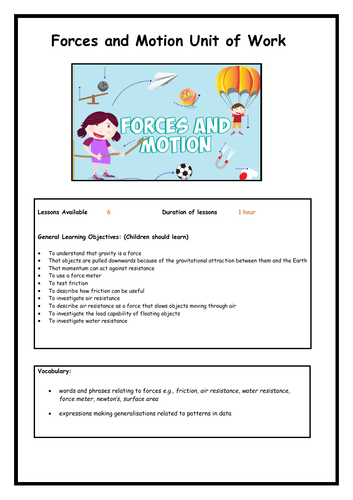 Forces and Motion - Unit of Work | Teaching Resources
