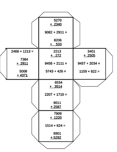 KS2 Column Addition Cube - differentiated. | Teaching Resources