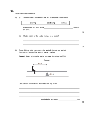 2019 AQA GCSE Physics Forces Moments and centre of mass | Teaching ...