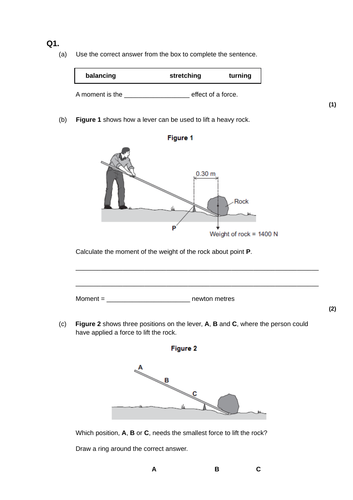 2019 AQA GCSE Physics Forces Moments and centre of mass | Teaching ...