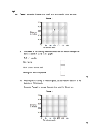 2019 AQA GCSE Physics Forces Distance time graphs | Teaching Resources