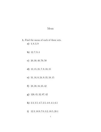 Mean worksheet (with solutions) | Teaching Resources