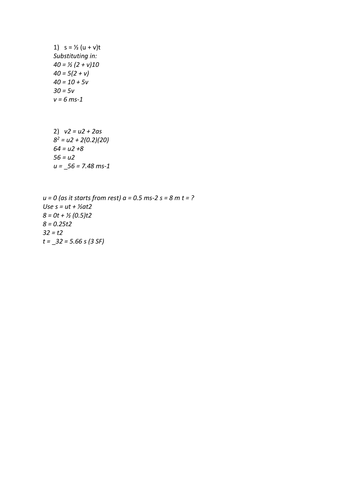 2019 AQA GCSE Physics Forces Suvat | Teaching Resources