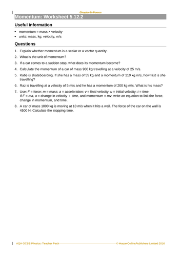 2019 AQA GCSE Physics Forces Momentum | Teaching Resources