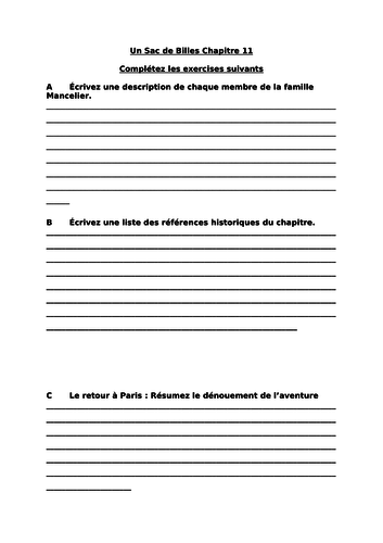 Un Sac de Billes | Teaching Resources