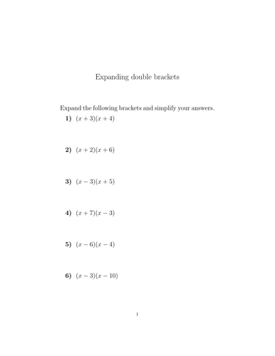 Expanding double brackets worksheet no 2 (with solutions) | Teaching ...