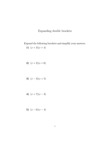 Expanding double brackets worksheet no 2 (with solutions) | Teaching ...