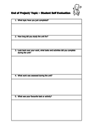 End of Project/Topic - Student Self Evaluation | Teaching Resources