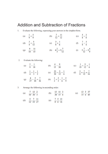 year 8 Maths Adding and Subtracting Fractions | Teaching Resources