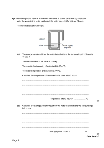 AQA Physics GCSE Energy and Specific Heat Capacity | Teaching Resources