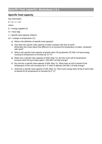 AQA Physics GCSE Energy and Specific Heat Capacity | Teaching Resources